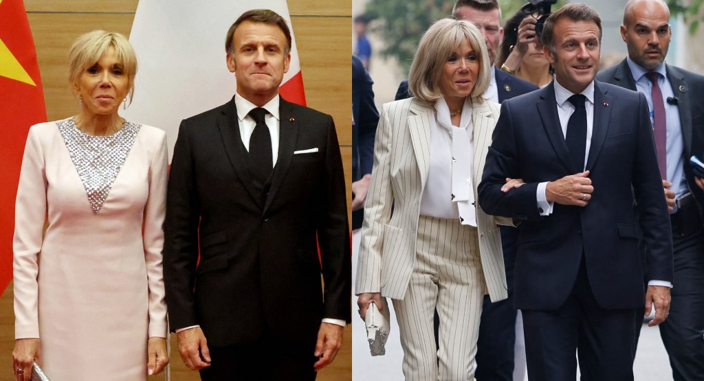 Brigitte Macron Suits Up in Louis Vuitton With French President ...