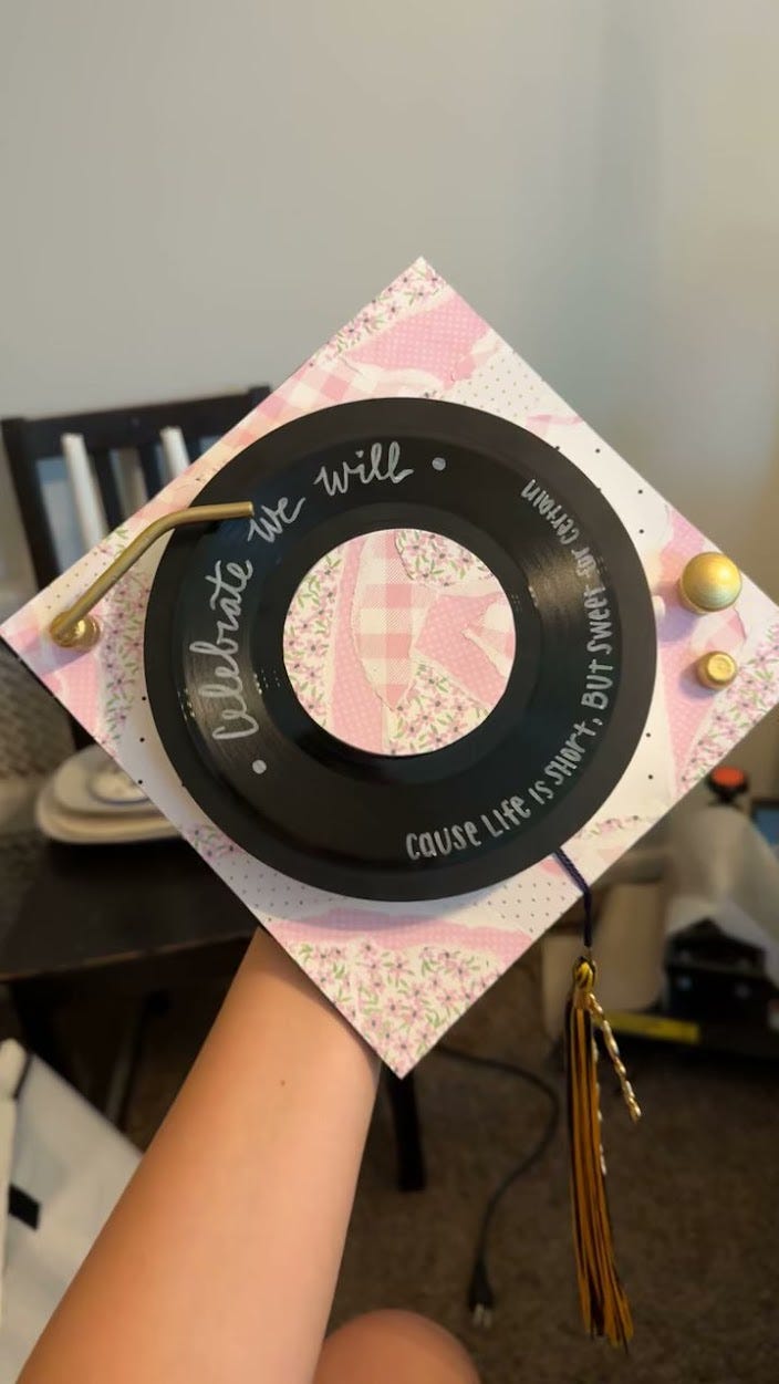 From vinyl to viral: Teen's creative spin on her graduation cap takes ...