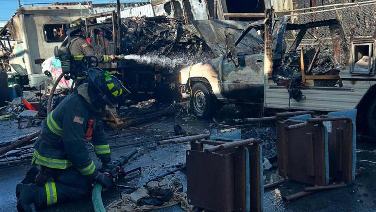 Oakland firefighters battle RV fire near commercial buildings, second ...