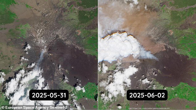 Incredible satellite images reveal Mount Etna's eruption from SPACE