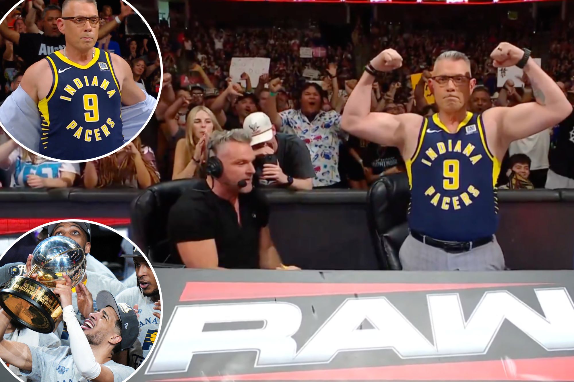 WWE announcer Michael Cole makes good on Pat McAfee Pacers bet in ...