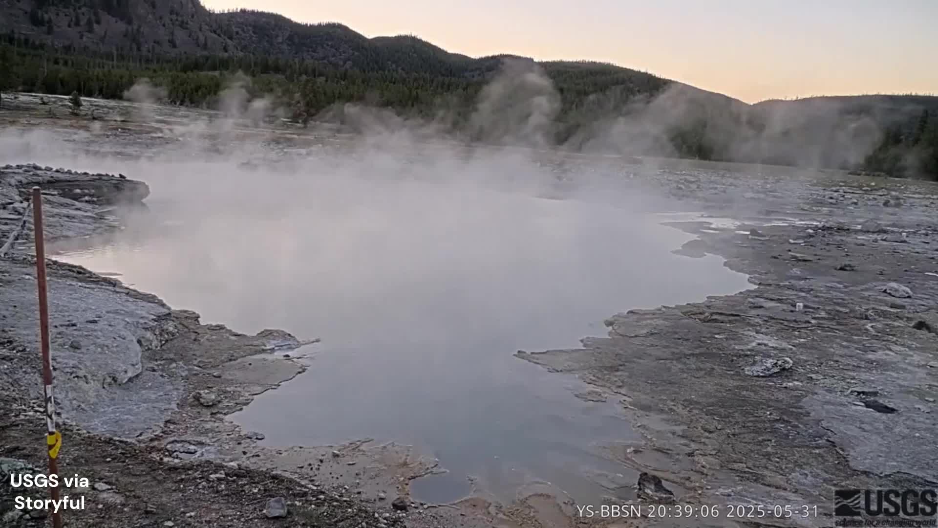 Yellowstone camera captures geyser eruption (USGS via Storyful)