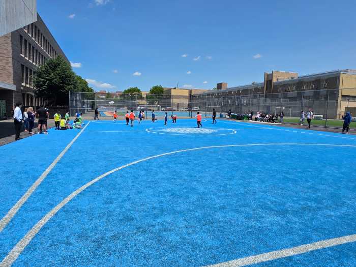 Mayor, NYCFC cut ribbon at new community soccer pitch at PS 211 in Corona