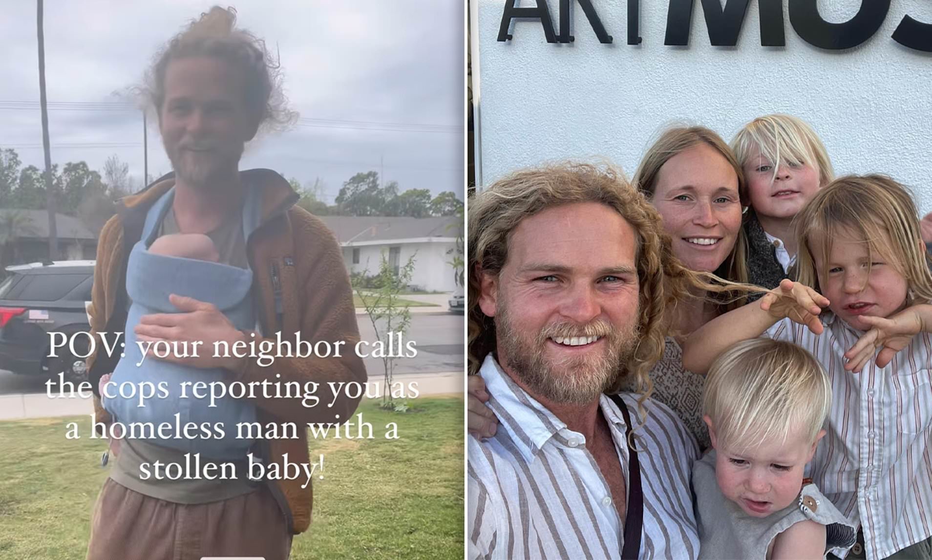 Awkward moment 'tired' dad is mistaken for homeless person by cops as ...