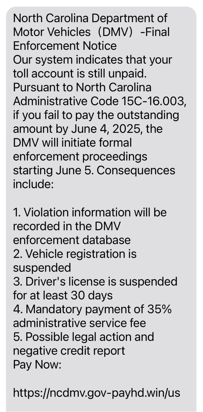 NCDMV text scam alert: What to know about NC's latest 'smishing' scam
