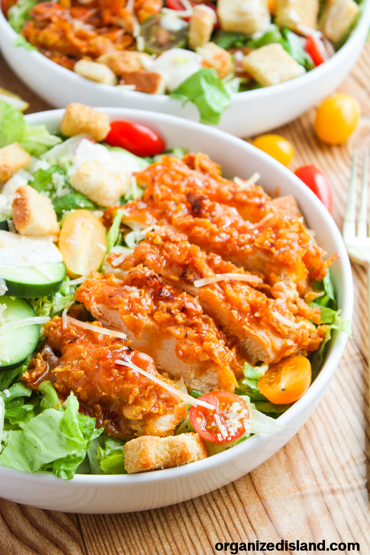 Hot honey crispy chicken salad blends sweet and spicy flavors