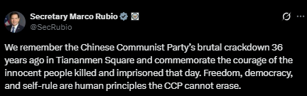 The world will never forget: Marco Rubio slams China on Tiananmen ...