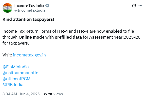 ITR-1, ITR-4 filing begins for AY 2025–26: Are you eligible?