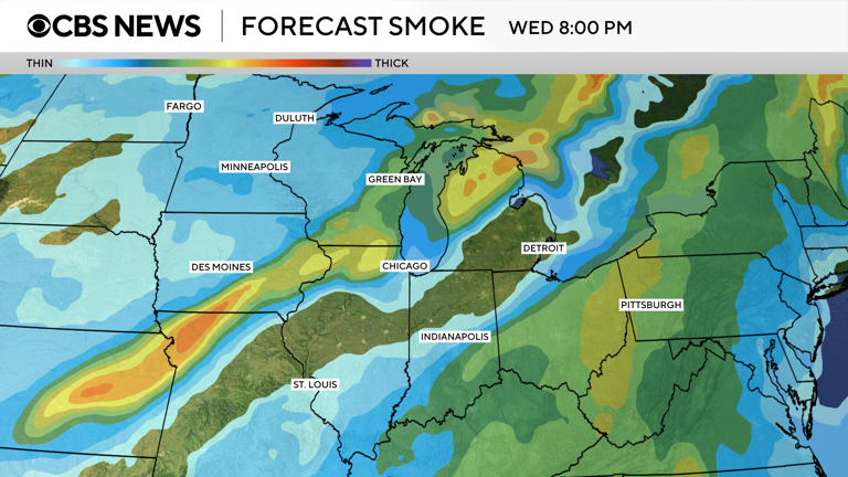 Maps show U.S. air quality and Canada wildfire smoke forecast