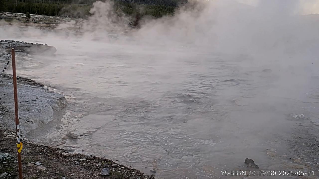 Black Diamond Pool erupts in the Yellowstone National Park