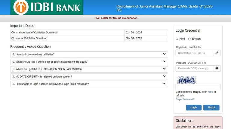 IDBI JAM Grade O Admit Card 2025 Out At idbibank.in; Direct Link Here