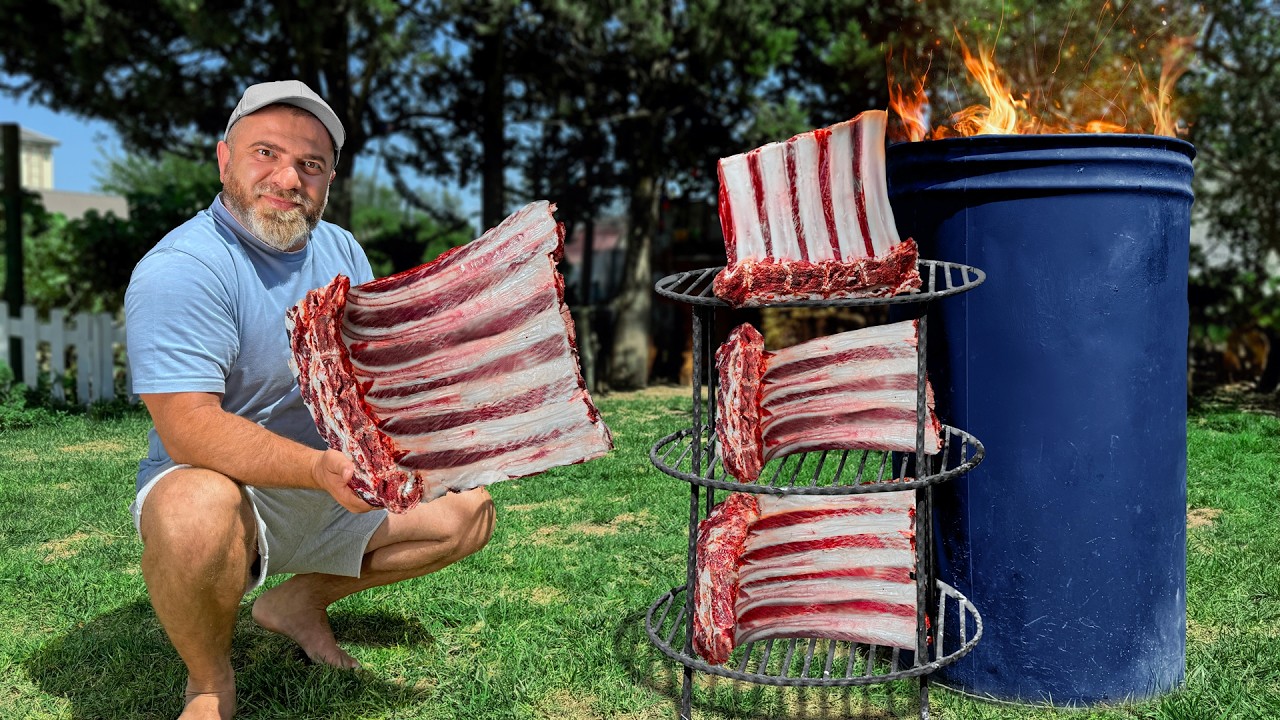 Giant Beef Ribs Cooked in a Flaming Barrel – Wild Fire Method