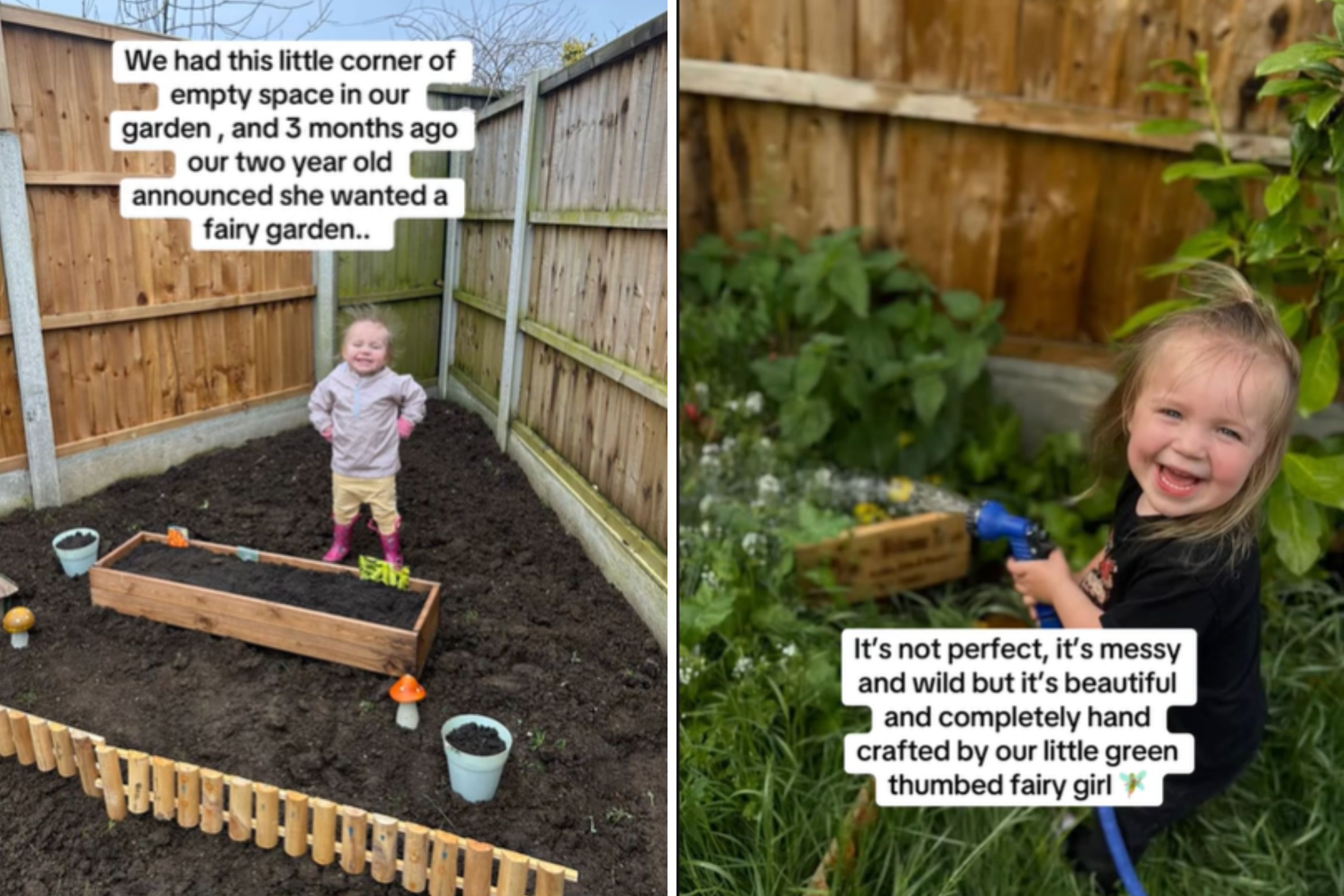 Two year old wants to transform yard, no one prepared for what she creates