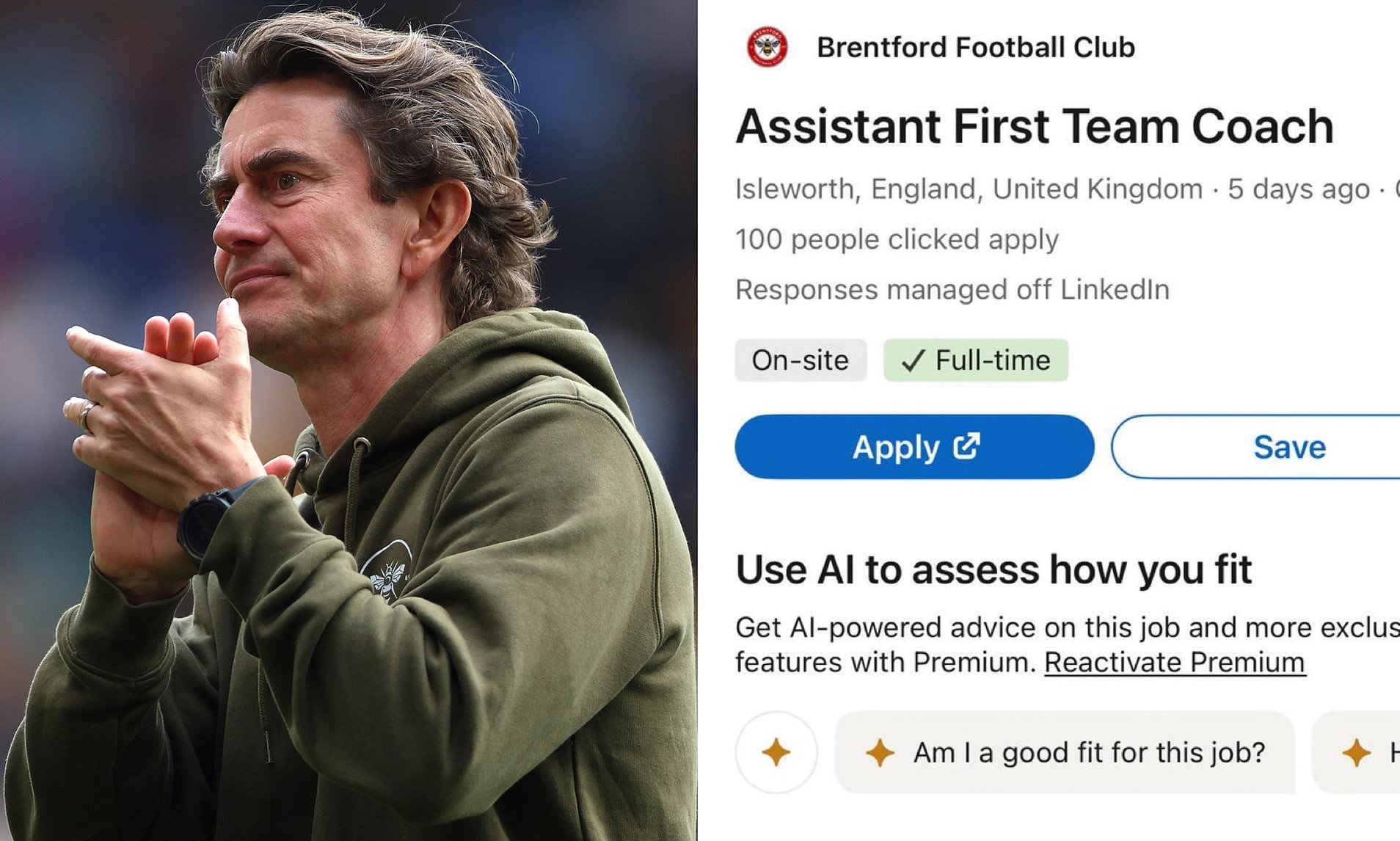 Brentford put out job advert on LinkedIn seeking new assistant first team coach - as Bees look ...