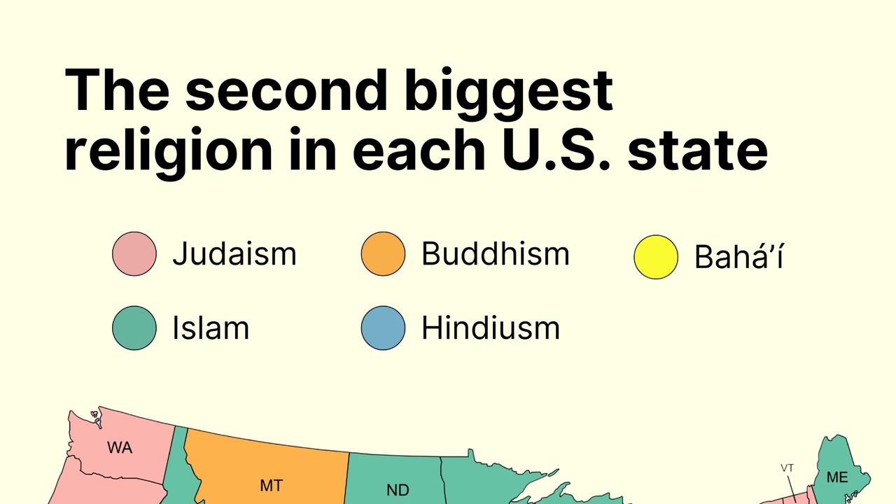 The second most popular religion in each U.S. state
