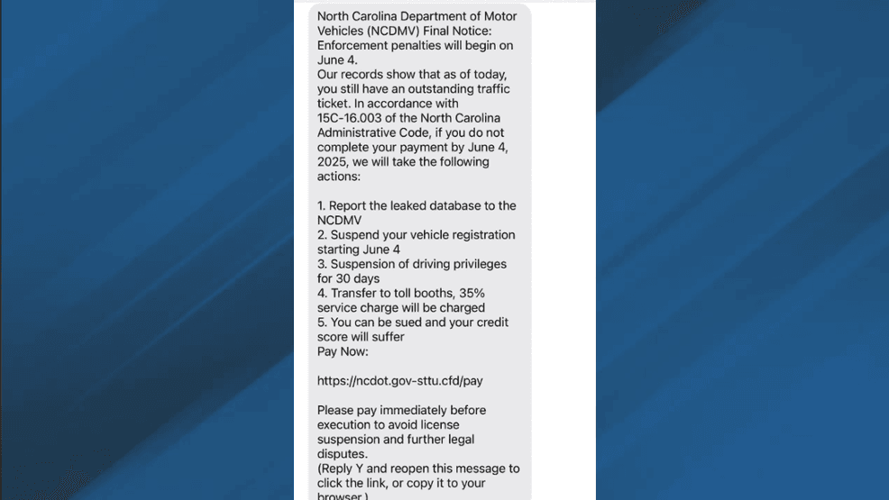 NCDMV warns residents of text scams that falsely request payments for ...