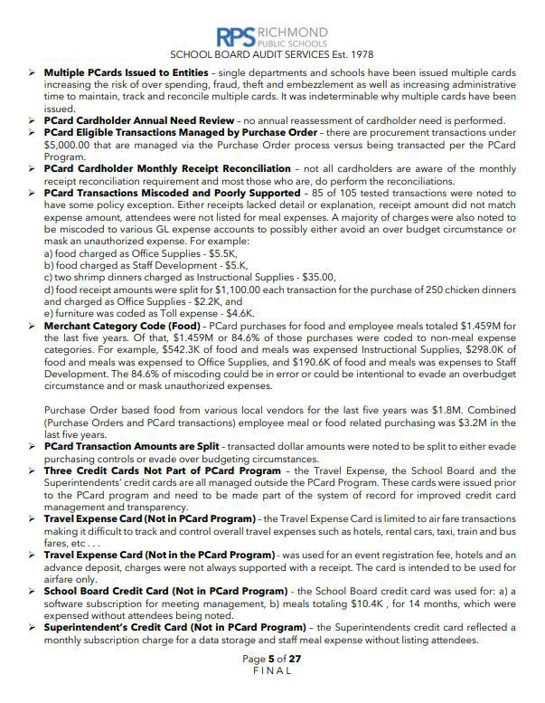 Recently approved RPS audit report reveals potential credit card misuse