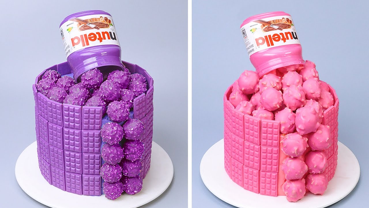 Kue Nutella Ungu & Pink Estetik | Tutorial Cake Satisfying! 🍫🎨