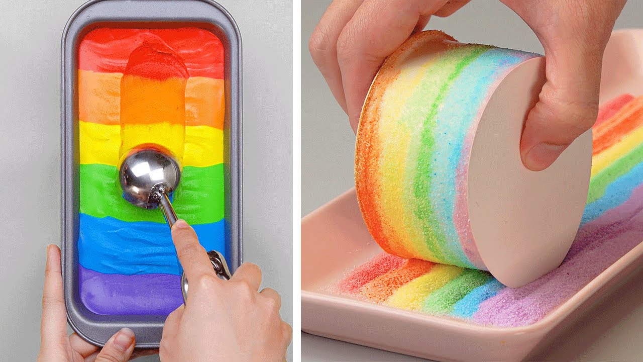 🌈 Satisfying Rainbow Ice Cream & Color Roll Reveal 🍦 | DIY No-Bake Treats