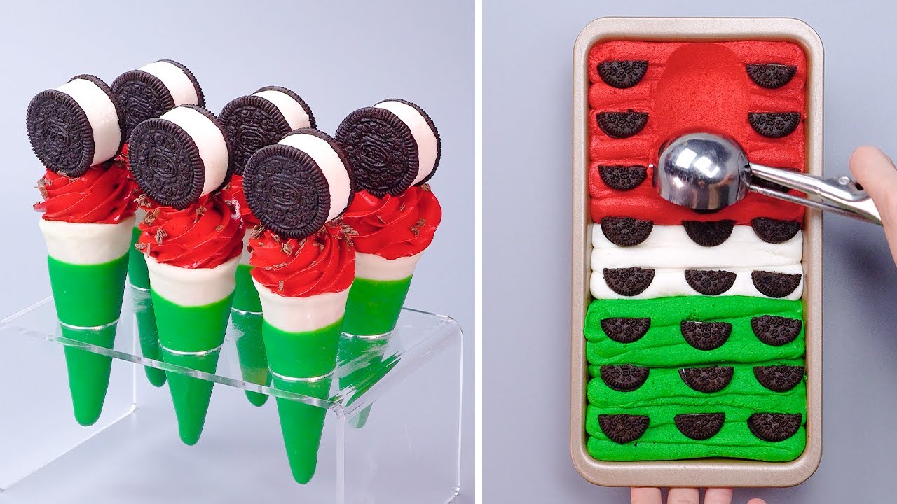 Oreo Cone & Dessert Warna Merah-Putih-Hijau | Tutorial Satisfying! 🍦🍫
