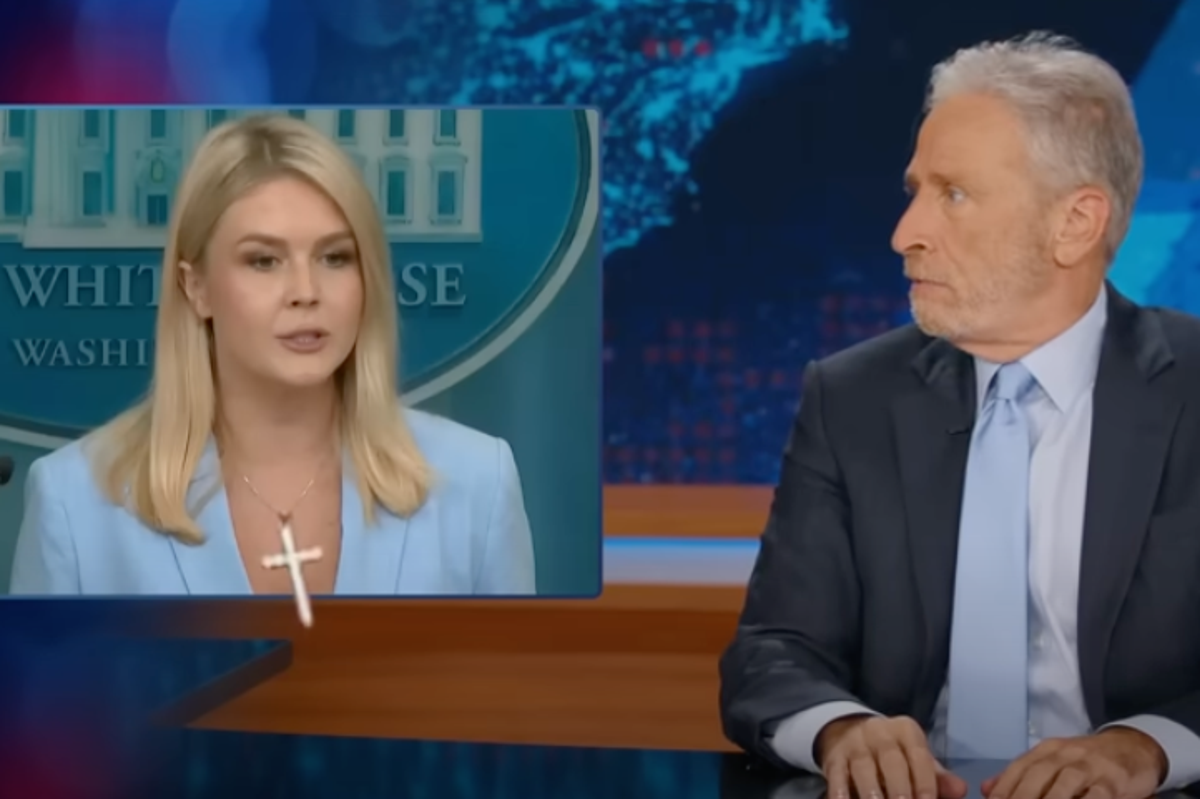 Karoline Levitt ditches religious necklace after Jon Stewart’s brutal ...