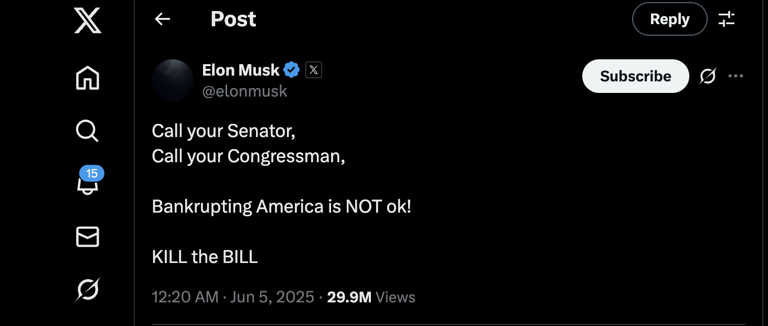 Kill the Big Ugly Bill, says Elon Musk as Tesla CEO declares war on ...