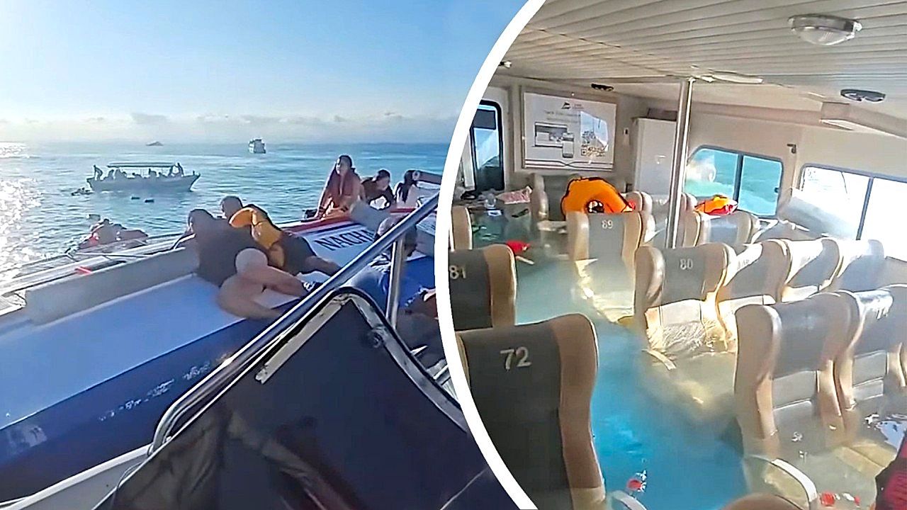 Terrifying moment tourist ferry sinks and capsizes off coast of Bali