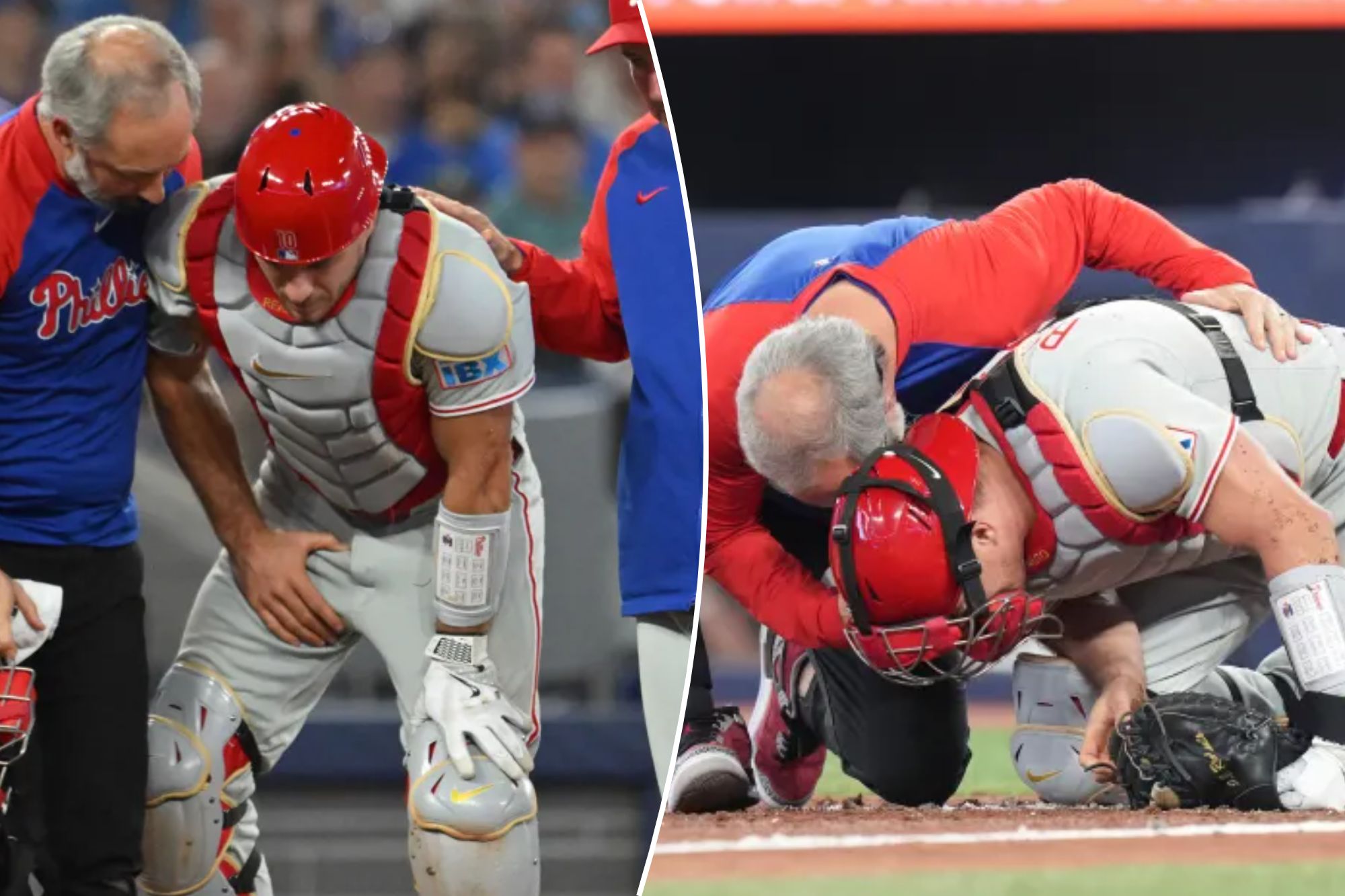 J.T. Realmuto leaves Phillies loss early after painful groin injury