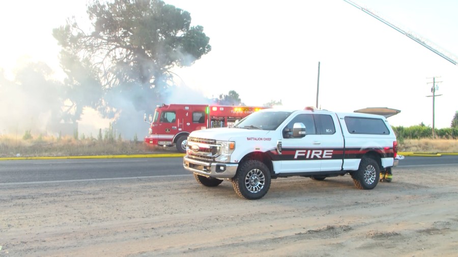 Fire crews fight 2-story house fire in Tulare County