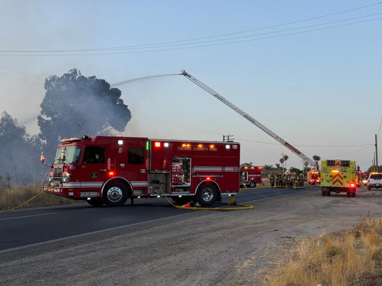 Fire crews fight 2-story house fire in Tulare County