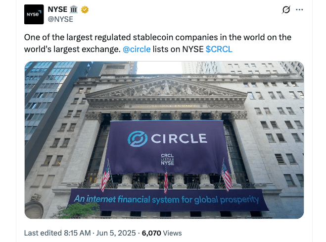 USDC issuer Circle debuts public trading on New York Stock Exchange
