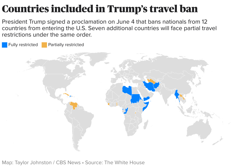 See map and list of countries affected by Trump's travel ban