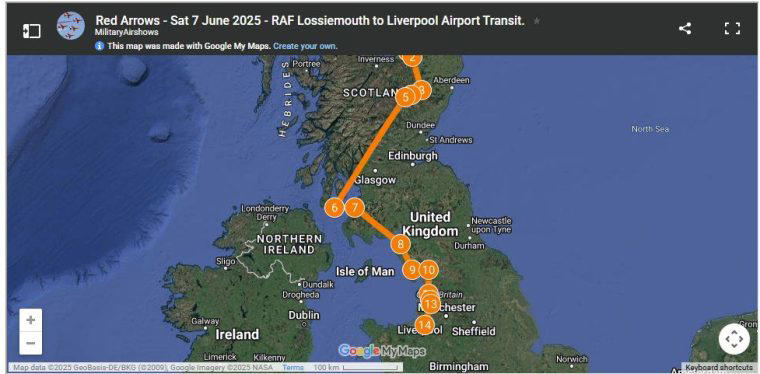 Red Arrows today: Flight path and route map for Isle of Man, Liverpool ...