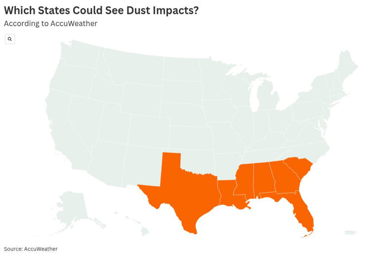 Map shows which states could be impacted by Saharan dust