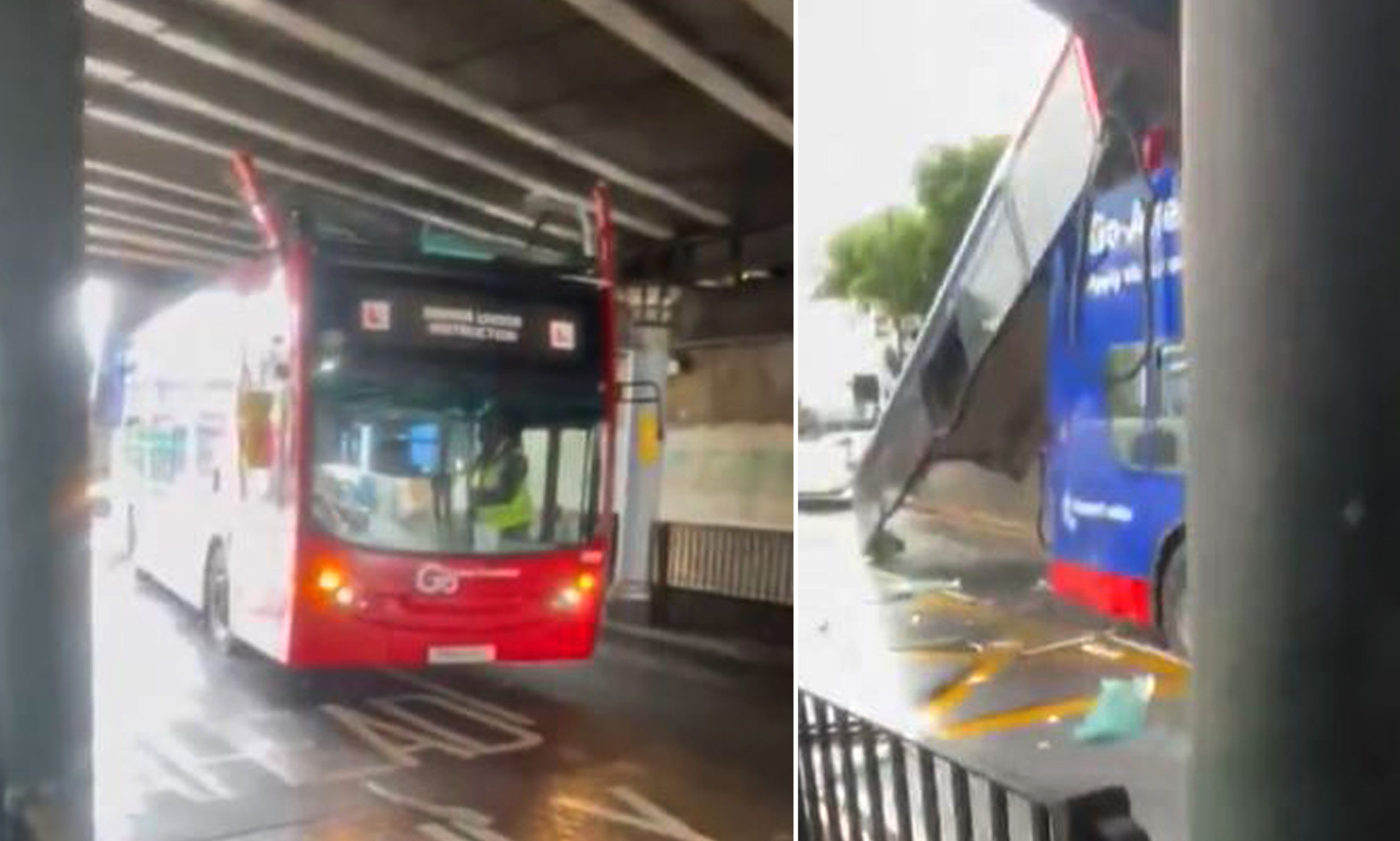 Double decker bus roof ripped off after crashing into railway bridge in ...