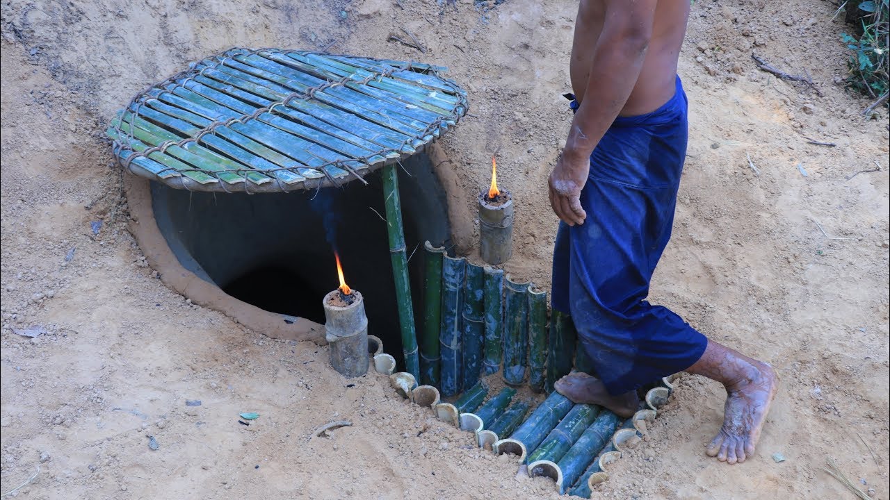 Building a Secret Underground Bamboo House in the Jungle