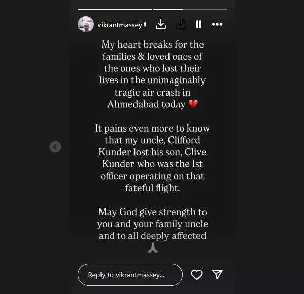 Vikrant Massey mourns family friend Clive Kunder’s death in Ahmedabad ...