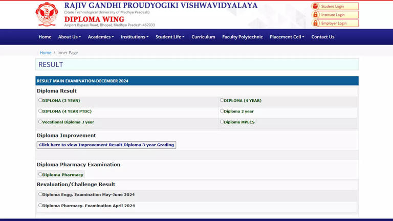 RGPV Bhopal declares result of diploma engineering all semesters ...