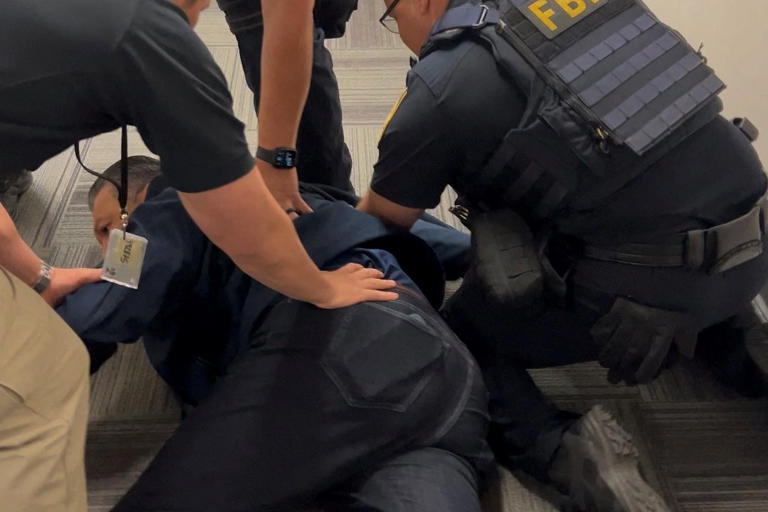 Democratic Sen. Alex Padilla handcuffed and forcibly removed from ...