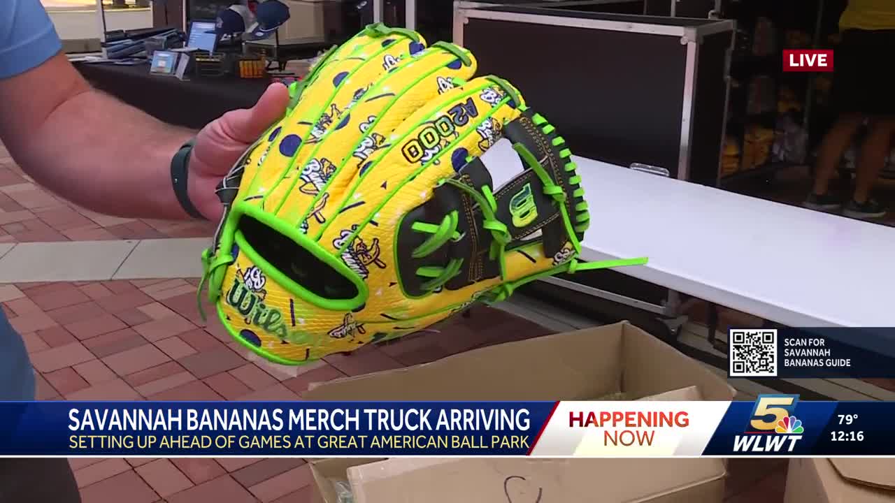 Savannah Bananas merch stand set up in downtown Cincinnati