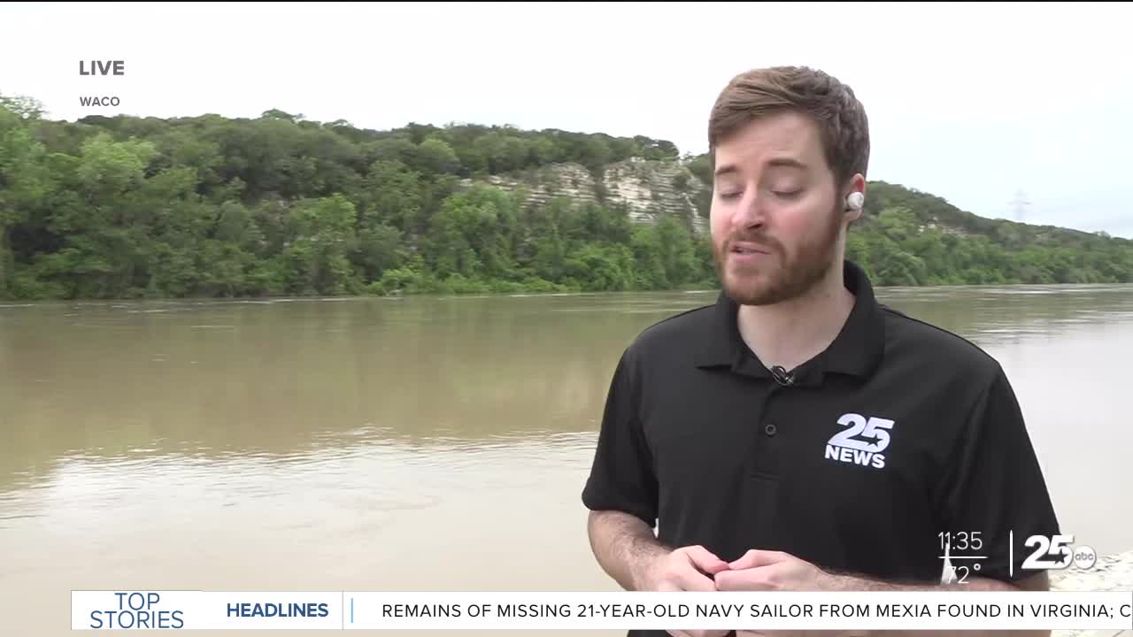 Meteorologist Caleb Chevalier checks out conditions at Brazos Park East