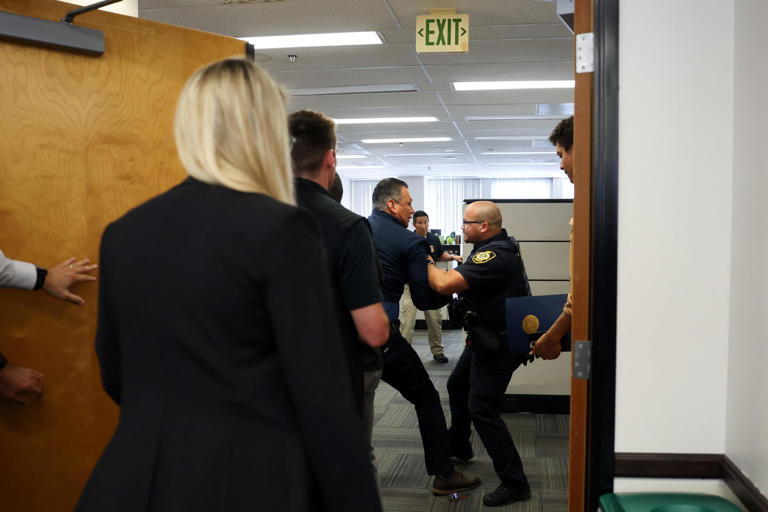 Sen. Alex Padilla handcuffed and forcibly removed from Kristi Noem's LA ...