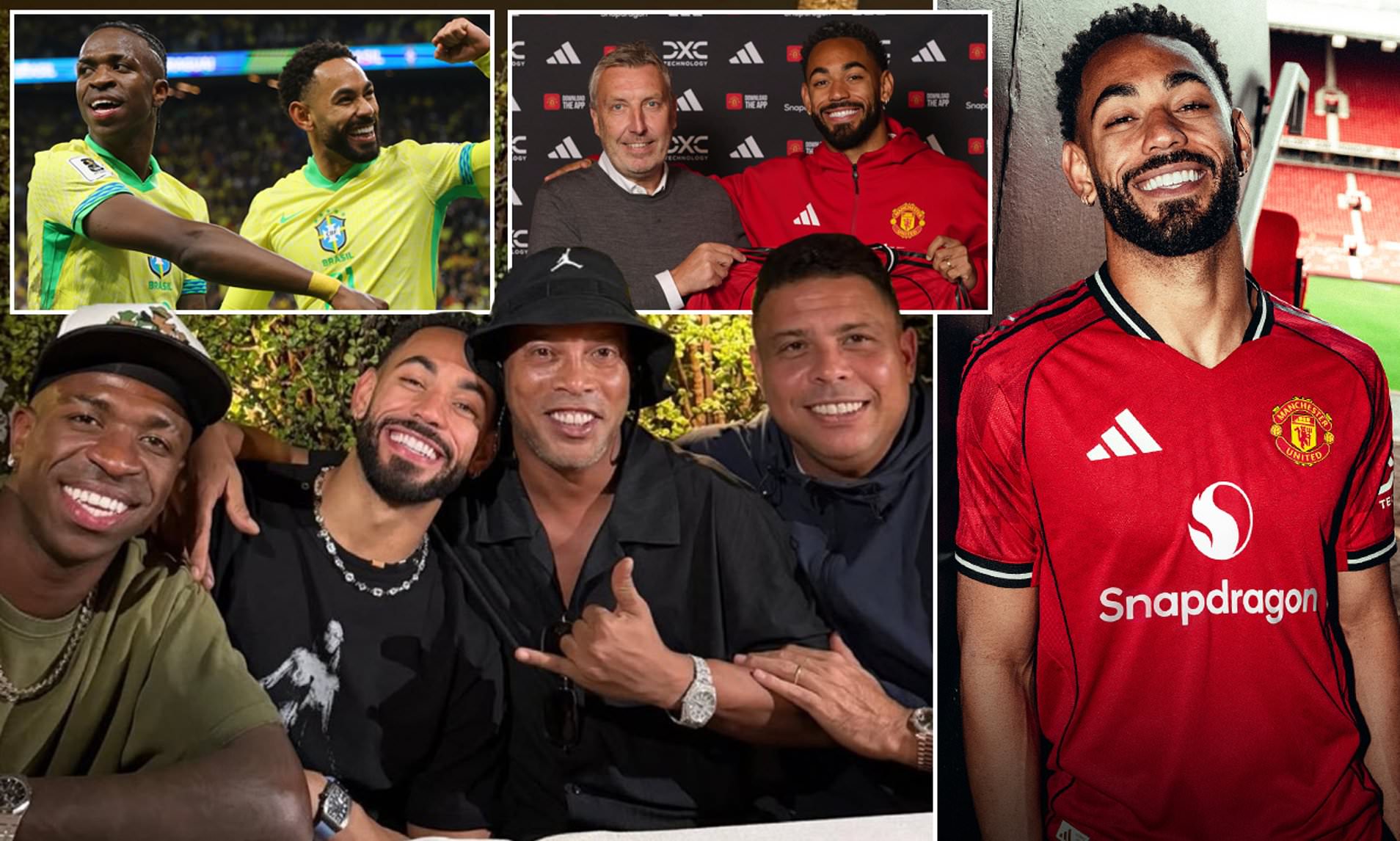 Matheus Cunha poses with Brazil icons after £62.5m Man United unveiling ...