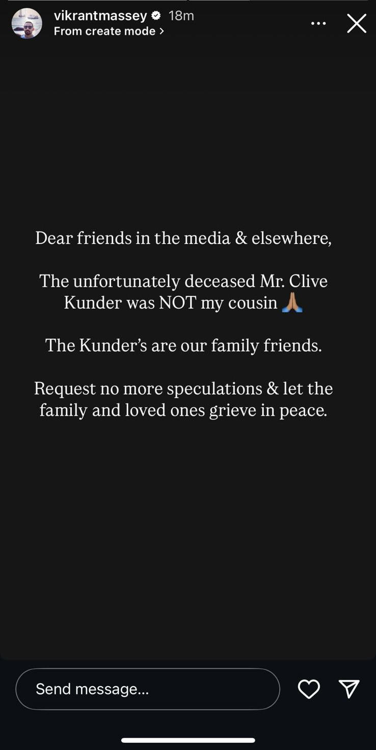 Vikrant Massey clarifies Air India flight co-pilot Clive Kunder wasn't ...