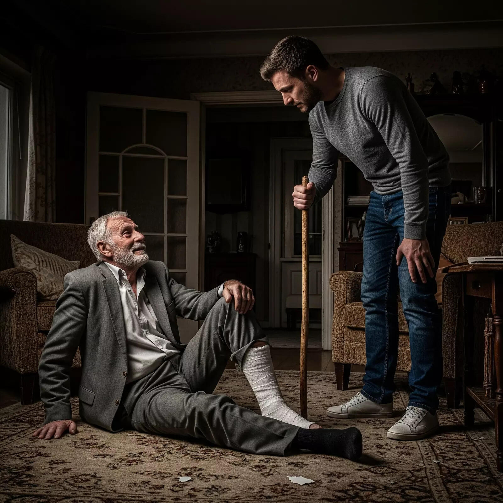 Elderly man earlier thrown off first floor by son, now hit with stick ...