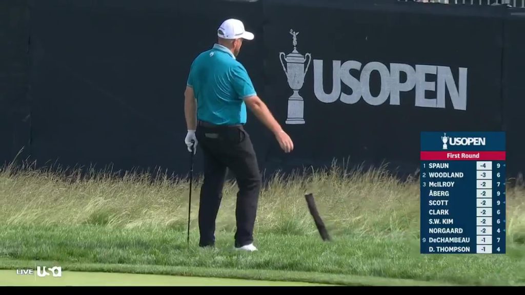 Golfer's frustration shows after poor shot