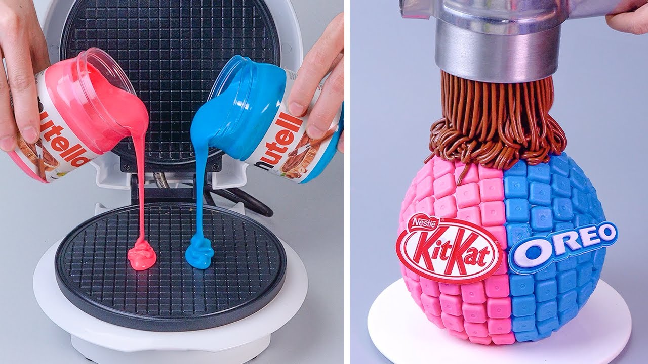 Waffle Pink-Biru & Kue Bola KitKat Oreo | Tutorial Dessert Satisfying! 💖💙🍫