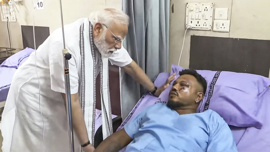 PM Narendra Modi meets Vishwash Kumar Ramesh, lone survivor of Air India plane crash at ...