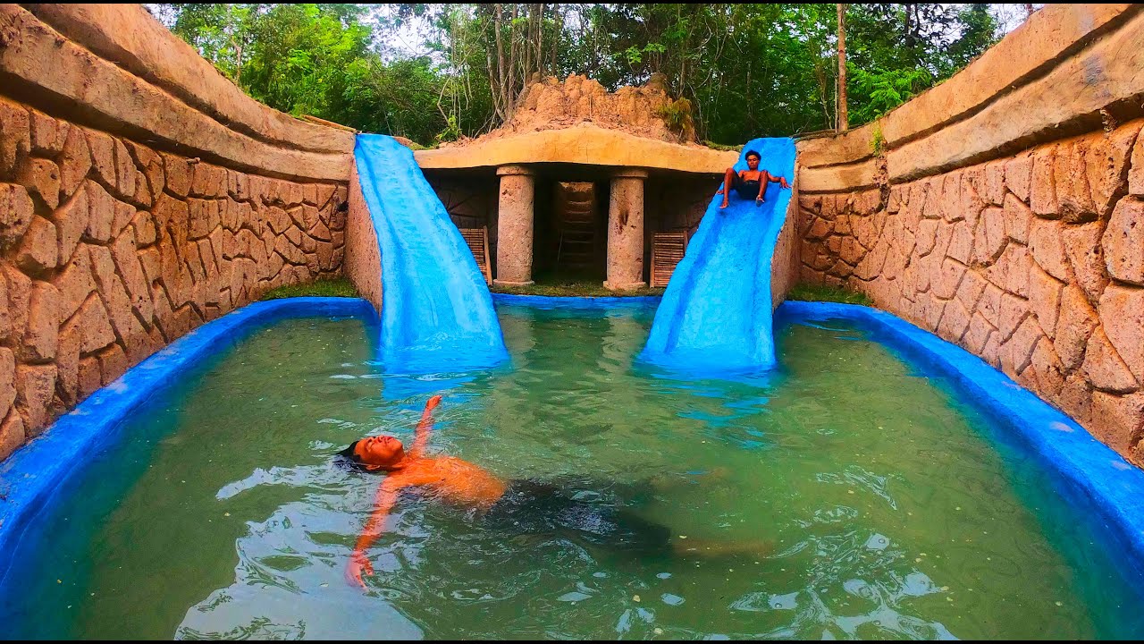 100 Days Building Summer Water Slide Park with Underground Pool House