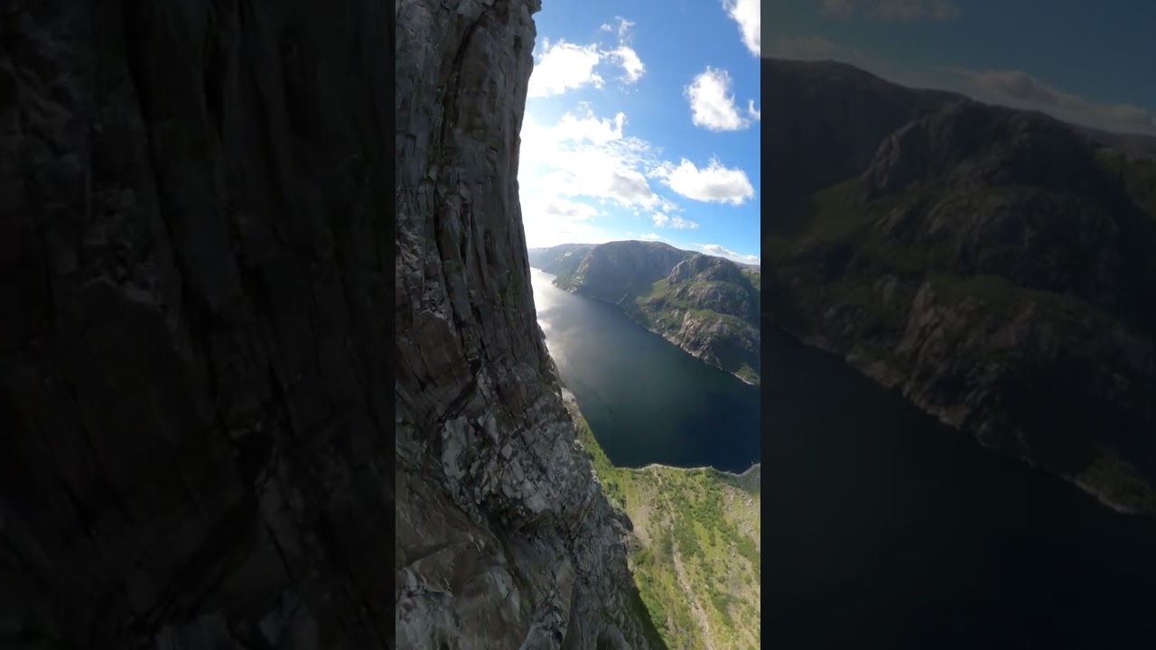 Beautiful wingsuit BASE jump in Norway POV